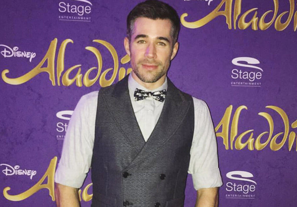 Actor Jo Weil at the Aladin film premiere in a double-breasted vest by ...