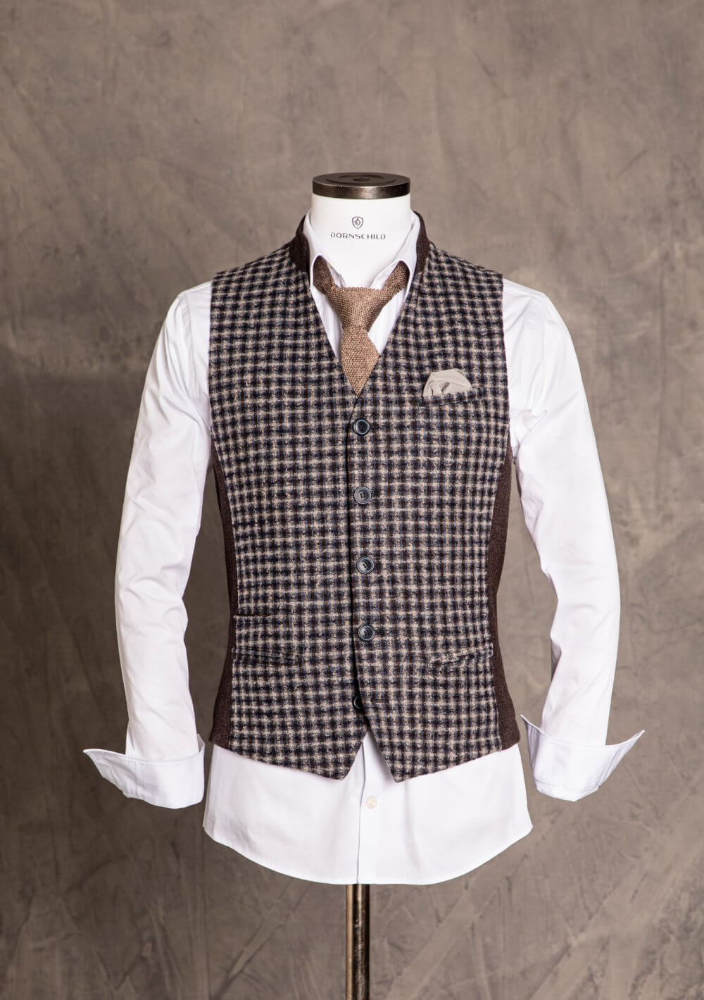 Brown checkered & classy stand-up collar men's vest by DORNSCHILD!